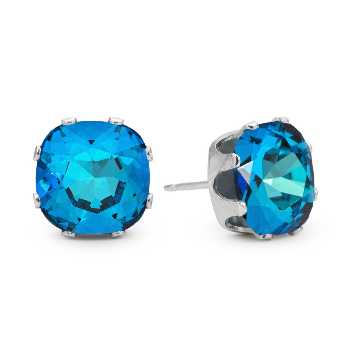 10mm Bermuda Blue Crystal Stud Earrings | .925 Sterling | JoJo Loves You